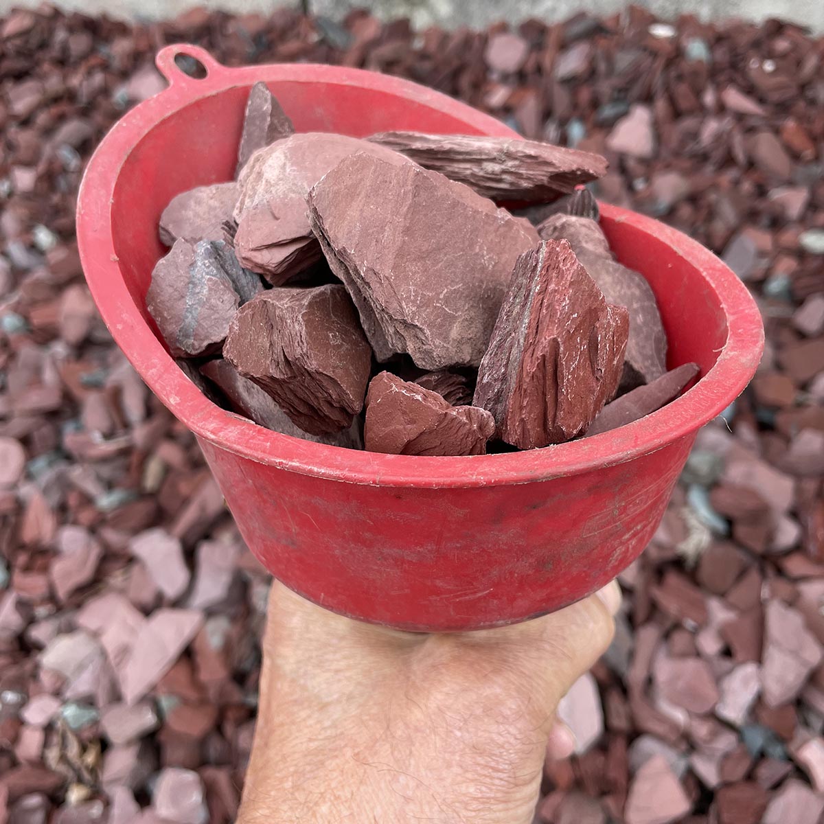 1 & 1 Half Inch Red Slate Chips - Premier Stone and Landscape Supply